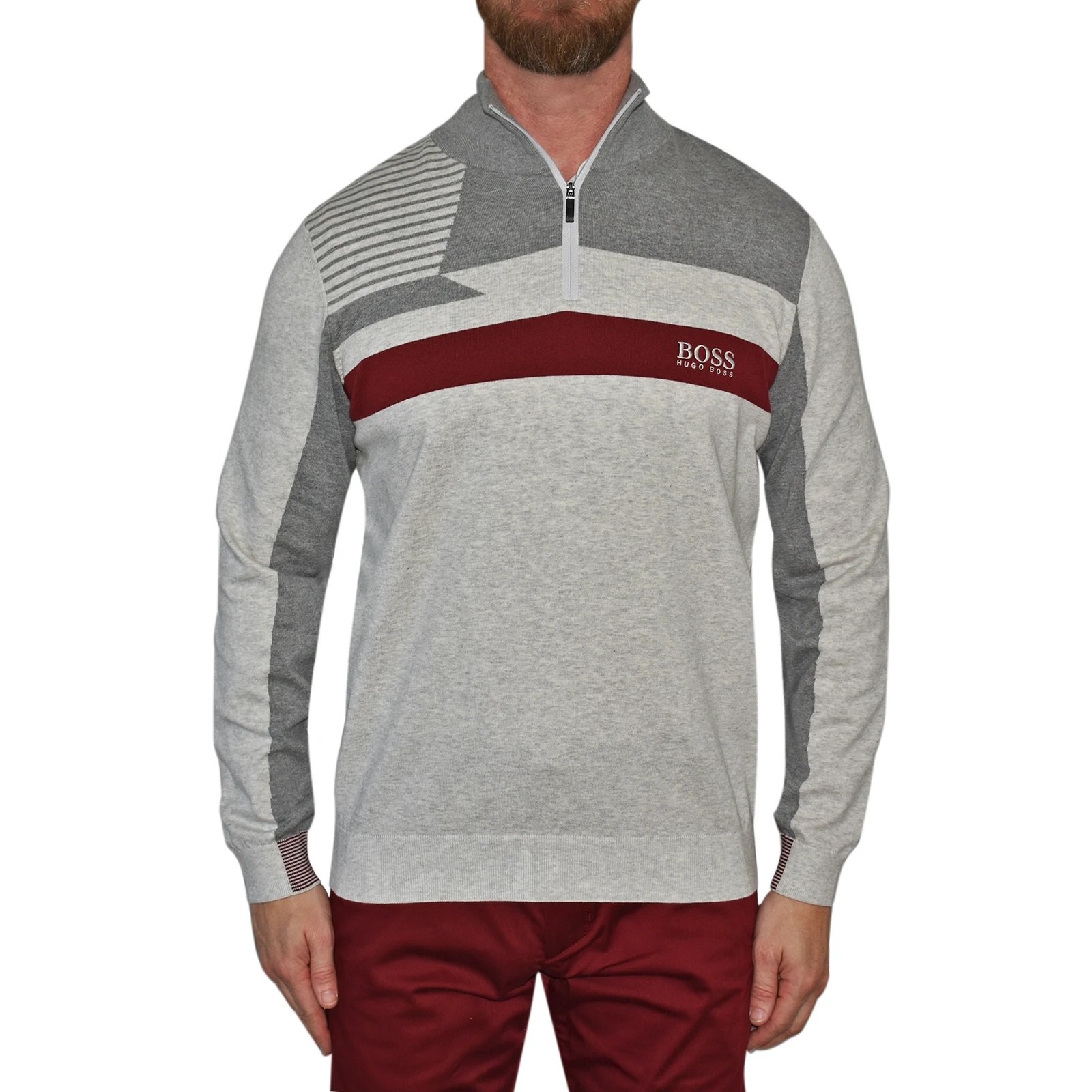 Hugo Boss Zelchior Pro 1/4 Zip Sweater - Light Grey just $145.99, save ...